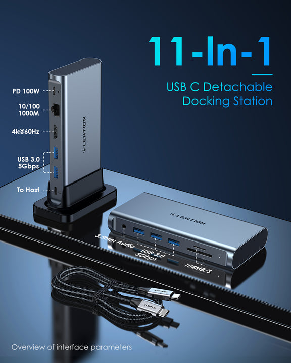 LENTION 11 in 1 Long Cable USB C Docking Station|Lention