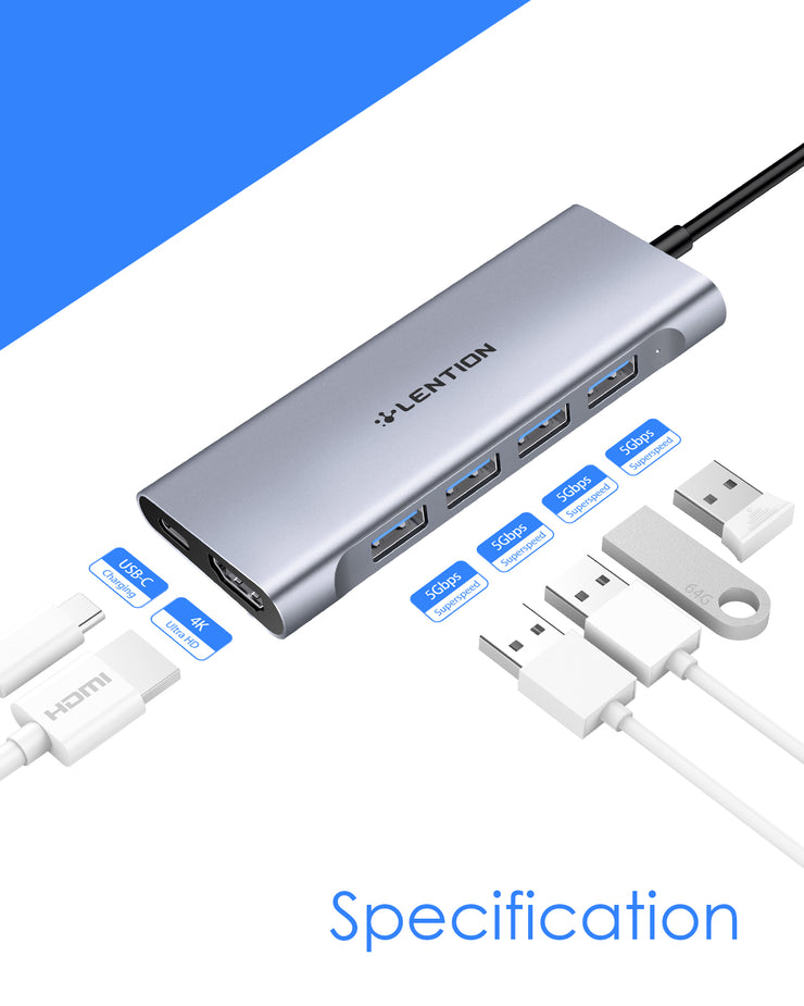 LENTION 6 in 1 Long Cable USB C Multi-Port Hub|Lention