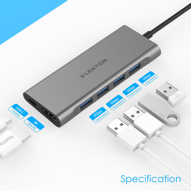 LENTION 6 in 1 Long Cable USB C Multi-Port Hub|Lention