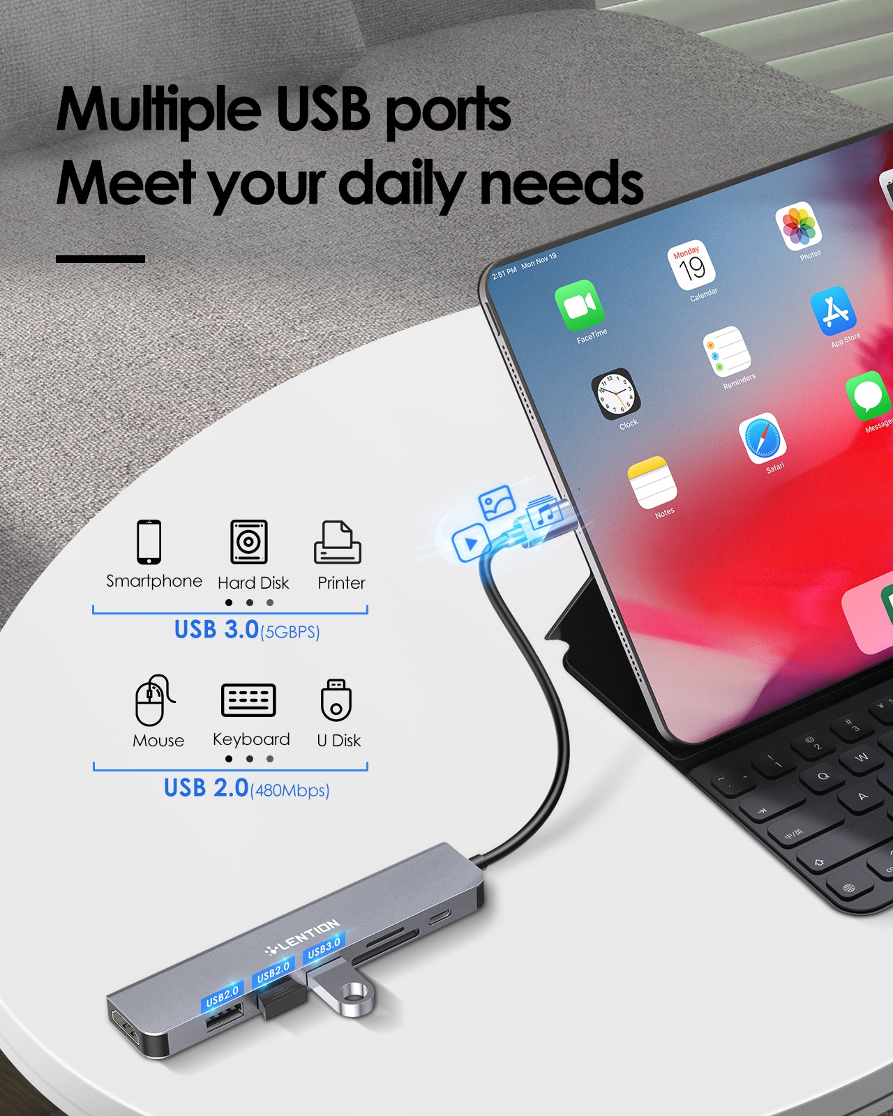 LENTION USB C Hub with 100W Charging, 4K HDMI, Dual Card Reader, USB 3 ...