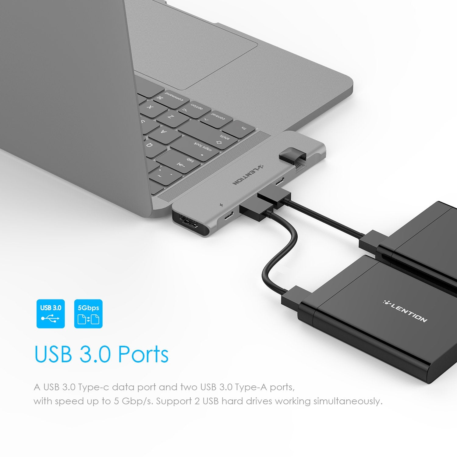 LENTION USB C Portable Hub with Gigabit Ethernet|Lention