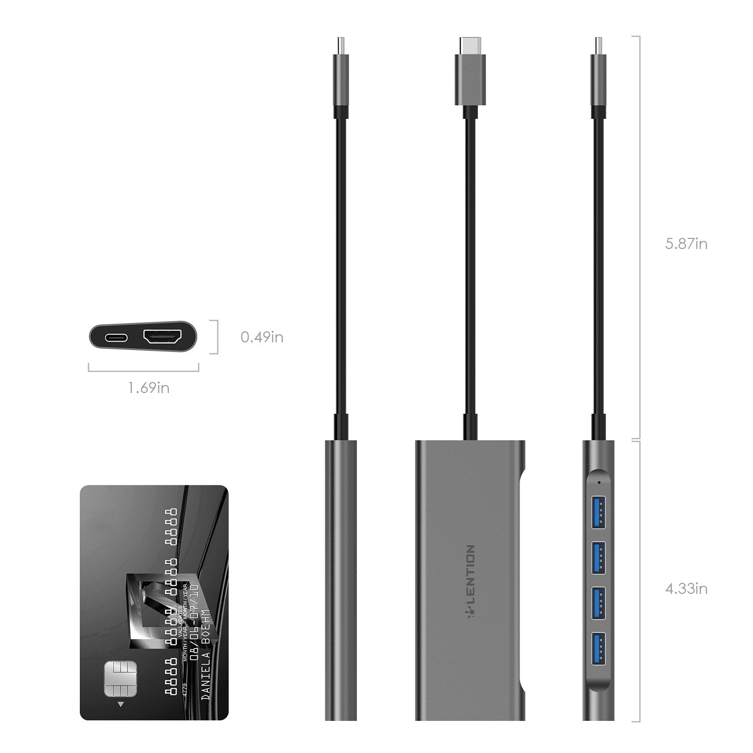 LENTION 6 in 1 Long Cable USB C Multi-Port Hub|Lention