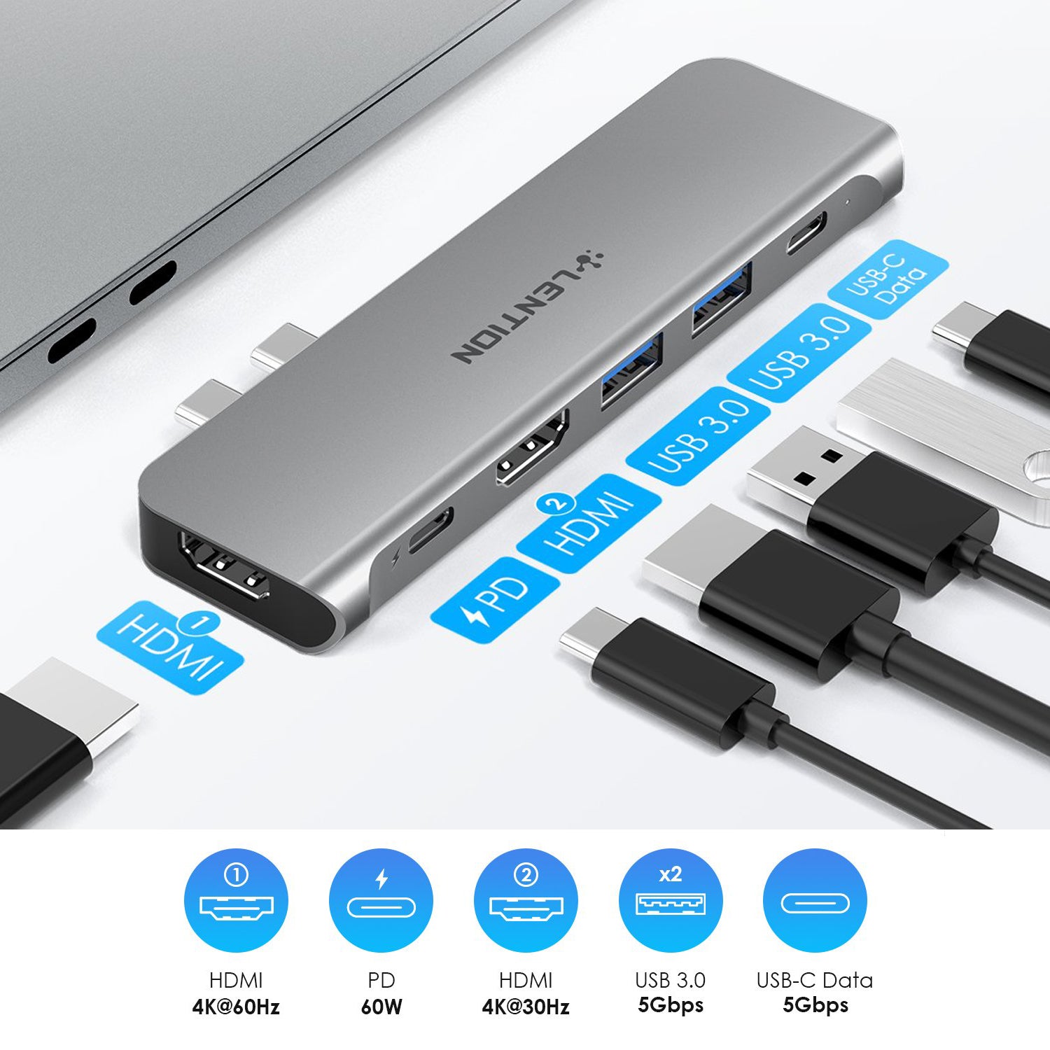 Lention USB C Portable Hub With Dual 4K HDMI|Lention