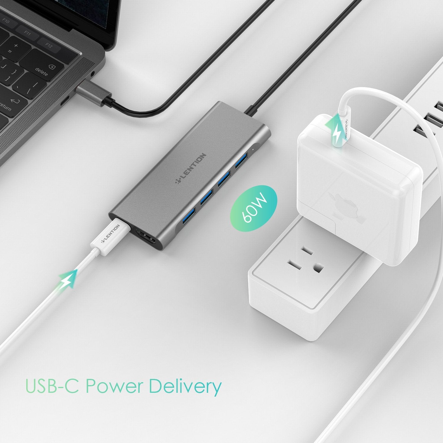 LENTION 6 in 1 Long Cable USB C Multi-Port Hub|Lention